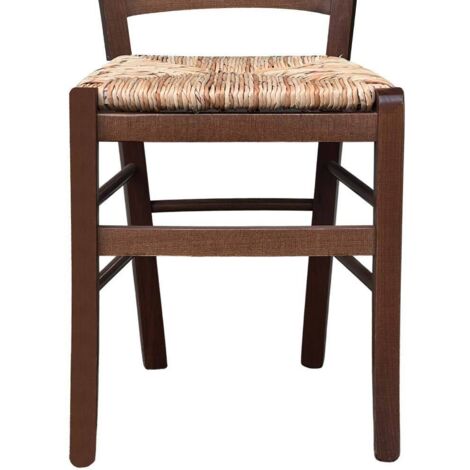 Silla country de madera de nogal oscuro con asiento de paja de arroz x 2