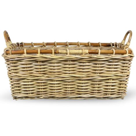 Cesta rectangular de madera de junco trenzada con asas cm 70 x 59 x h 27