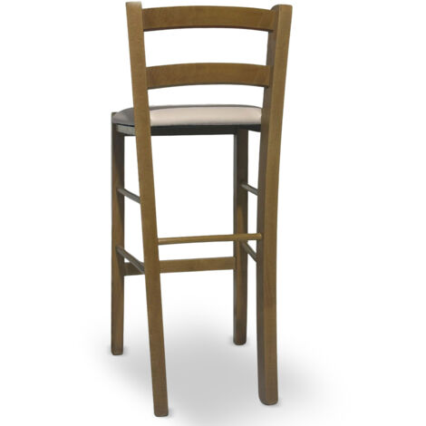 Taburete en madera de nogal claro con respaldo h 66 cm con asiento de ...