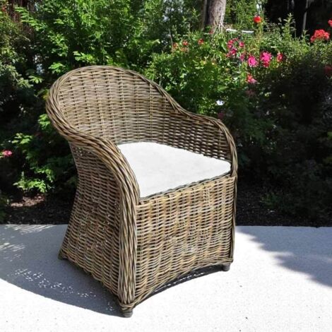 Sillón Roma en ratán natural trenzado gris con cojín gratuito