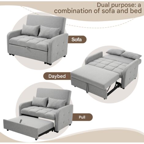 Sofá cama plegable multifuncional con respaldo ajustable, tela gris de ...