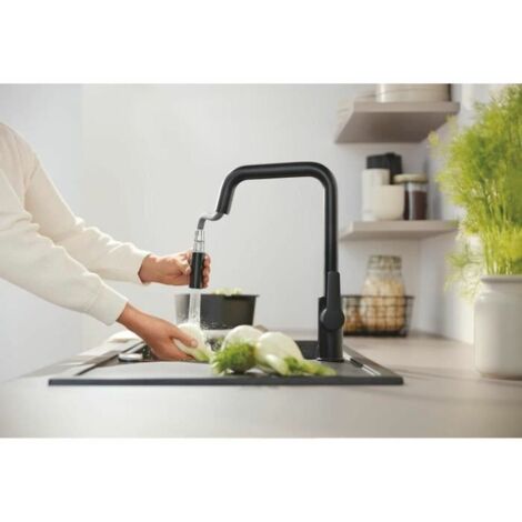 Grifo de cocina con grifo GROHE Start caño alto negro mate 2 chorros