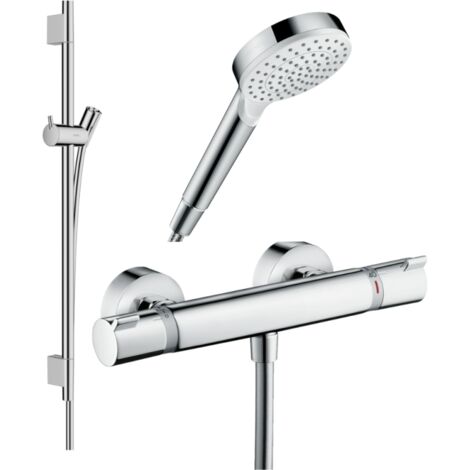 HANSGROHE Pack mezclador termostático de ducha Ecostat Comfort + barra Unica S Puro + flexible ...