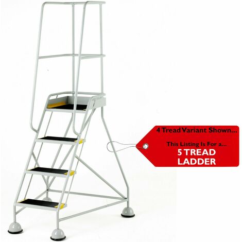 5 Tread Mobile Warehouse Steps & Guardrail GREY 2.2m Portable Safety Stairs