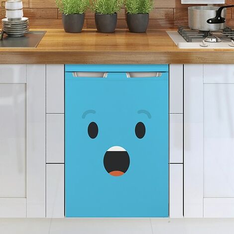 Sticker réfrigérateur et lave vaisselle, smiley surpris bleu étonnement ...