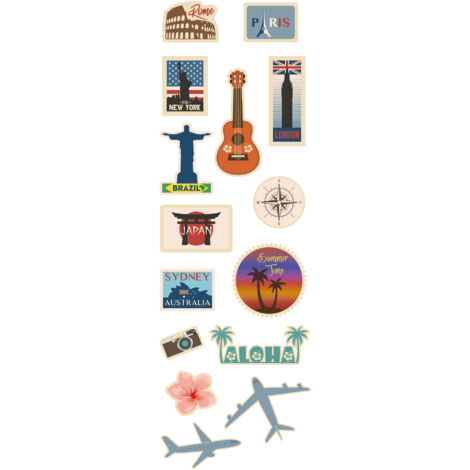 Sticker décoratif, tour du monde, monuments emblématiques, voyage, 68 ...