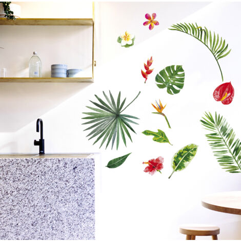 Sticker décoratif, photo de fleurs et feuilles tropicales, 68 cm X 24 cm