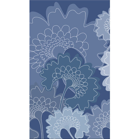 Papier peint intissé graphisme florale bleu sur fond bleu foncé ...