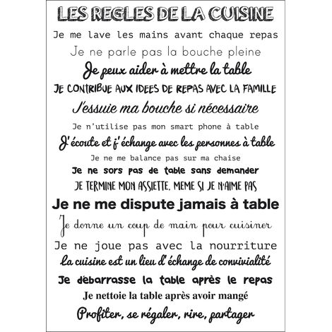 Sticker mural autocollant Règles de la cuisine, 48 cm X 48 cm ...