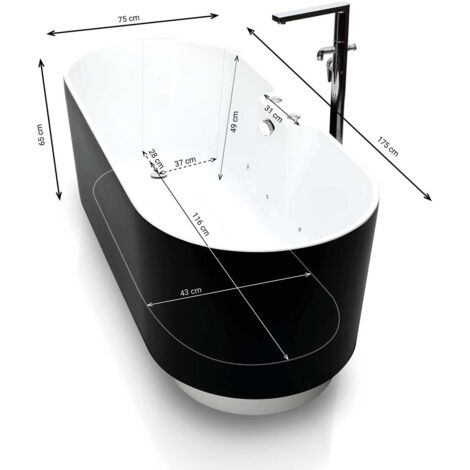 Vasca idromassaggio - Ukio Bulle - Nera - 175 x75 x65 cm, by SPALINA