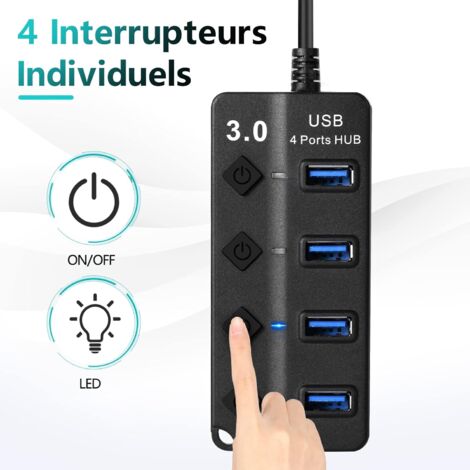 Plusieurs ports USB 4 en 1 avec interrupteurs indépendants et lumières ...