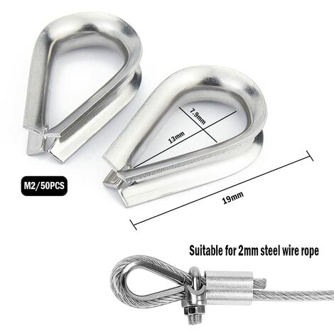 50 Pièces M2 Cosses de Câble Métallique en Acier Inoxydable 304 Cosse ...