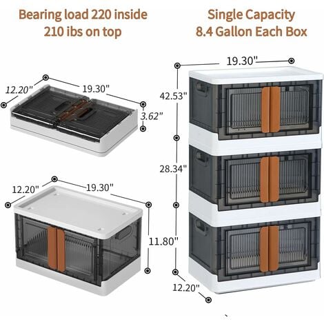 Boite rangement plastique, 32L boite de rangement Pliable caisse rangement, avec couvercle et 4 ...