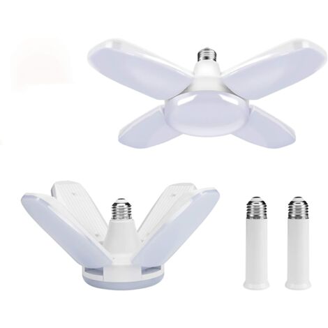 Paquet de 2 Éclairage de garage à LED,60W E27 6000K Lampe d'atelier Déformable à 4 Panneaux ...