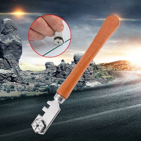 Coupe-verre 130MM Professional Six Wheel Glass Cutter Craft Kit de coupe outil avec poignée en bois