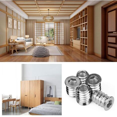 100PCS Insert Fileté Bois Ecrou Hexagonal M6 x 15 mm Insert a Visser en ...