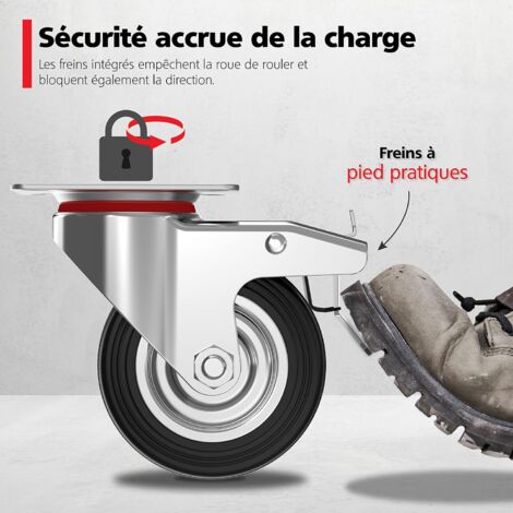 Set de 4 Roulettes pivotantes 75 mm avec frein - Roulettes pour meubles ...