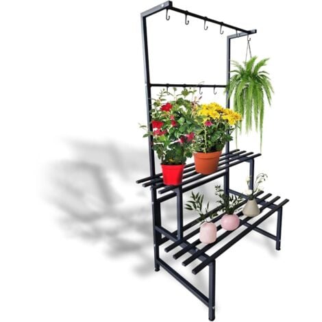 MAKA Fioriera da Esterno Porta Vasi con Grigliato in Ferro, 2 Ripiani ...