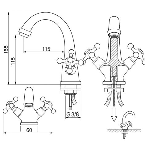 Rubinetto Bidet Vintage con Valvola Universale e Manopole a Fiore