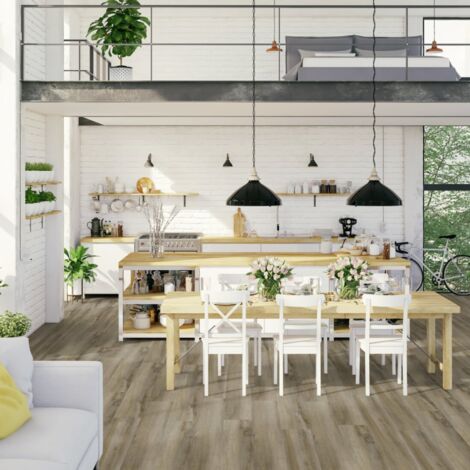 Lame de sol PVC clipsable sous couche intégrée effet bois madina taupe ...