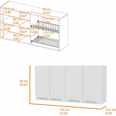 Ensemble Caledon de Cuisine, Îlot de cuisine + Module supérieur mural