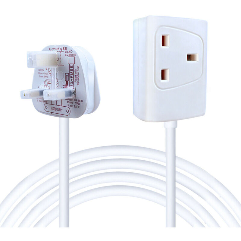 Extrastar 1 Way 13A Extension Leads with Cable 3G1.25, 2M, White