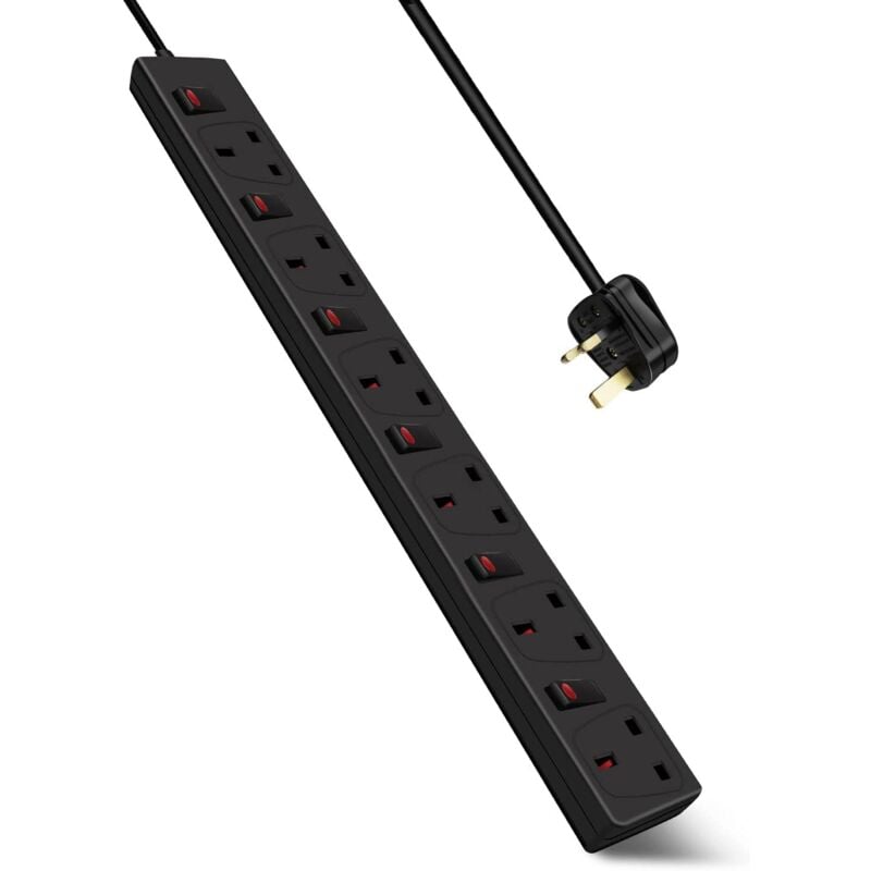 6 Gang Socket 13A, 1M, Black, with Indicator Light, Individual Switch ...