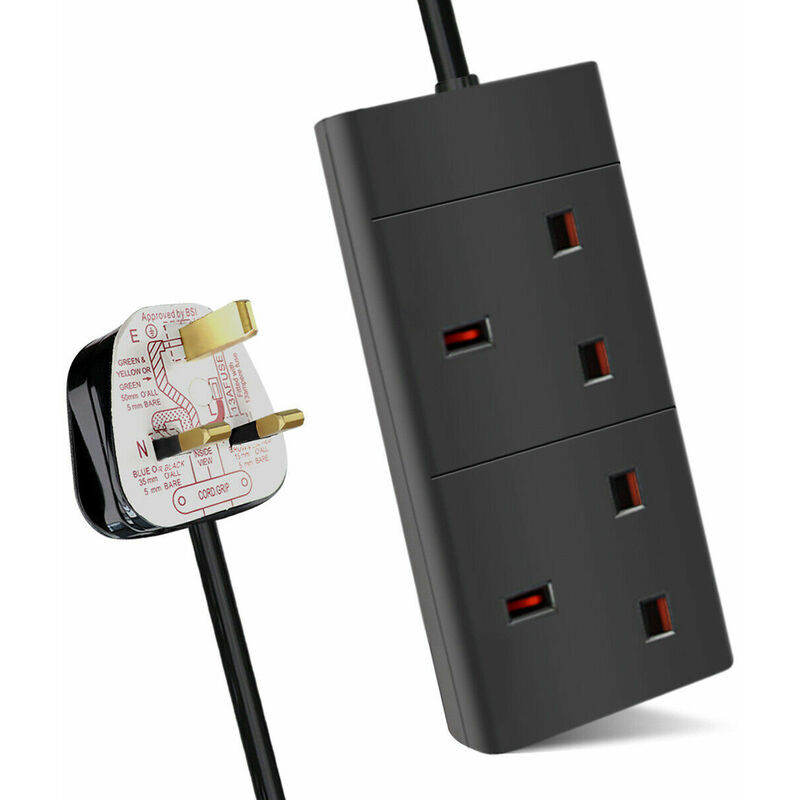2 Way Extension Leads 5M Black, 13A