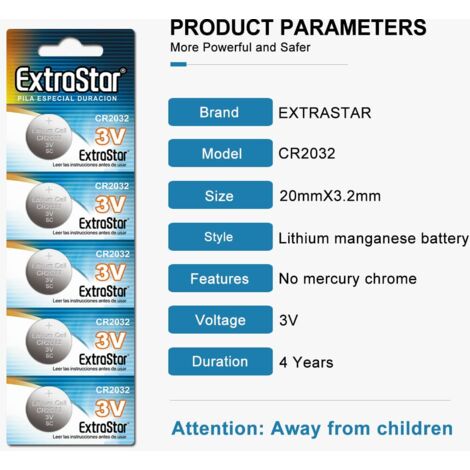 3V CR2032 Lithium Batteries, Pack of 5