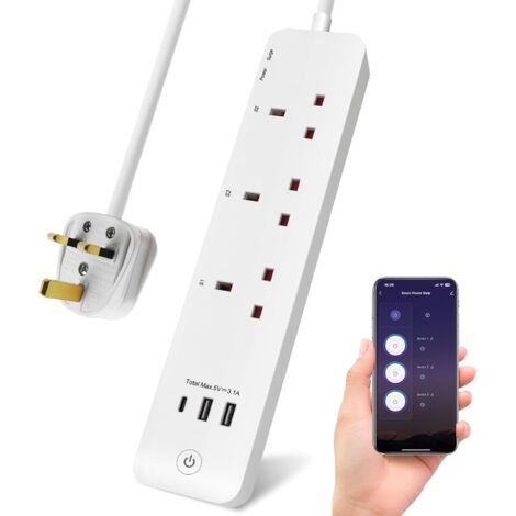 Smart WiFi Extension Lead 3 Outlets Surge Protected 1.4M, Wi-Fi ...