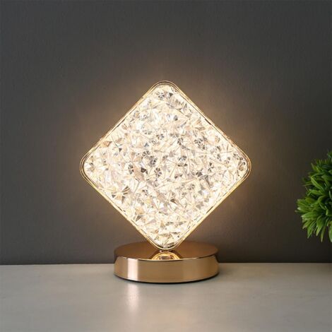 Cordless Acrylic Crystal Table Lamp Touch Control Dimmable Rhombus ...