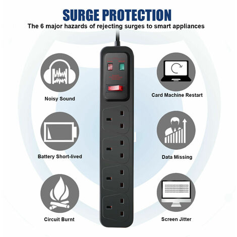 4 Gang Switched Surge-Protected Extension Lead 1M Black 13A