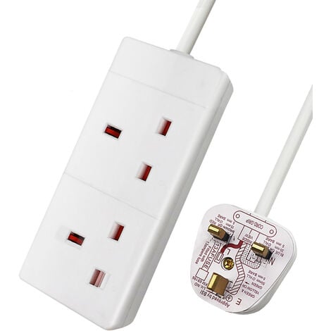 2 Way Extension Leads 1M white 13A