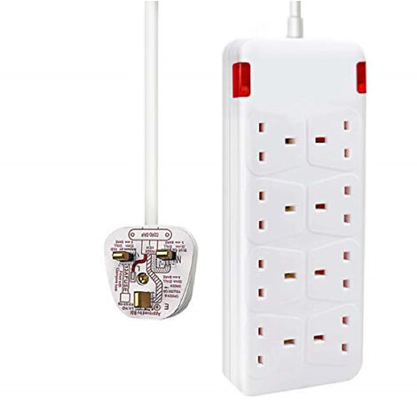 8 Way Socket 13A, 2M, White, with Indicate Light, Child-Resistant Sockets