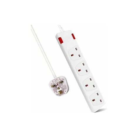 Extrastar 4 Way Socket 13A, 1M, White, with Indicate Light, Child ...