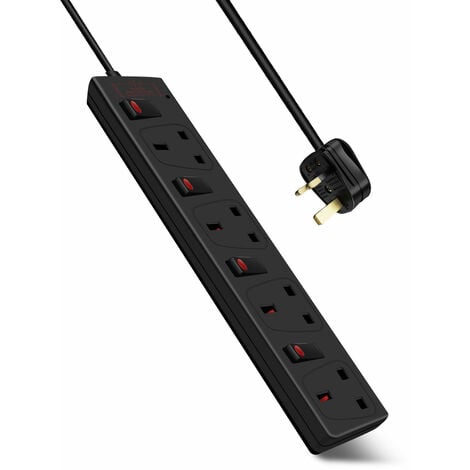 4 Way Socket 13A, 1M, Black, with Indicate Light, Individual Switch ...