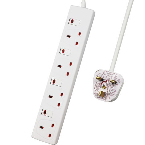 4 Gang Socket 13A, 5M, White, with Indicator Light, Individual Switch ...