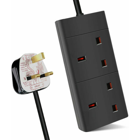 2 Way Extension Leads 5M Black, 13A
