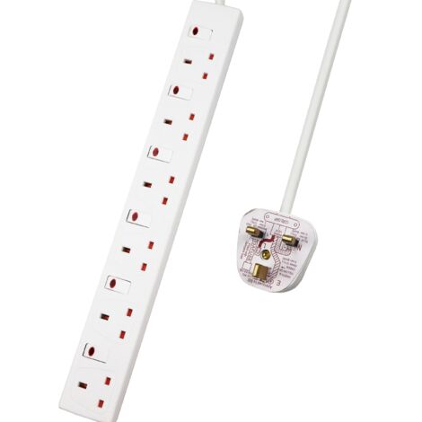 6 Way 13A, 2M, White, with Indicator Light, Individual Switch, Child ...