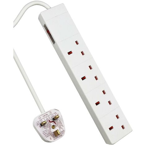 4 Gang Indicator Side Switched Extension Lead 2M, 13A