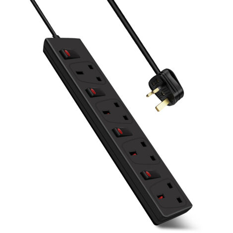 4 Way Socket 13A, 2M, Black, with Indicate Light, Individual Switch ...