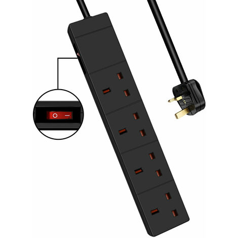 4 Gang Indicator Side Switched Extension Lead 1M Black 13A