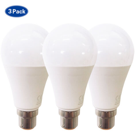 12W LED A60 Bulb B22 Daylight 6500K (Pack of 3)