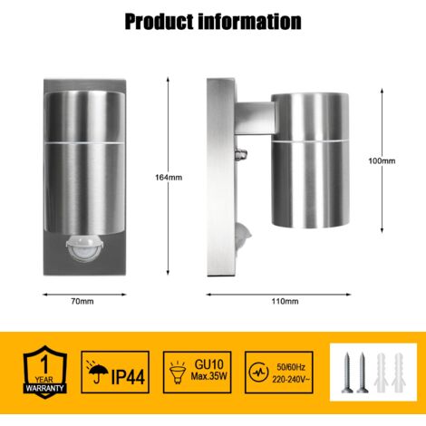 ExtraStar Outdoor Down Wall Light with Motion Sensor Stainless Steel ...