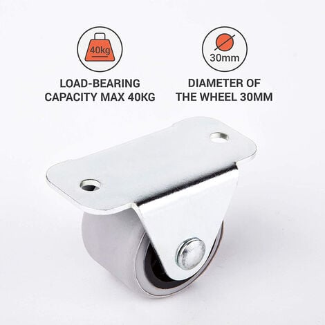 Set di 8 Ruote Mobili in Gomma 30mm Rotelle Fisse Unidirezionali con ...