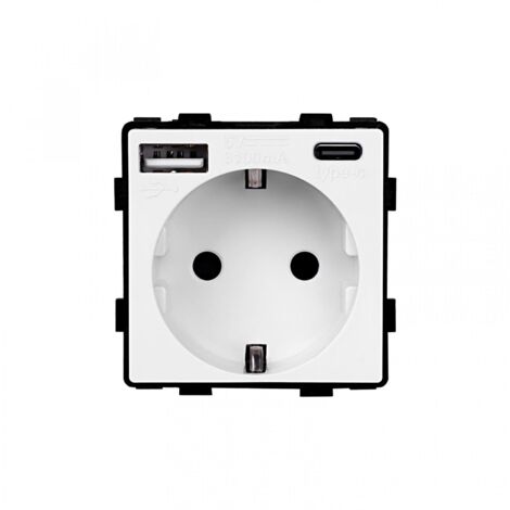 Prise avec port USB Schuko Type F avec Cadre PC Modern Blanc