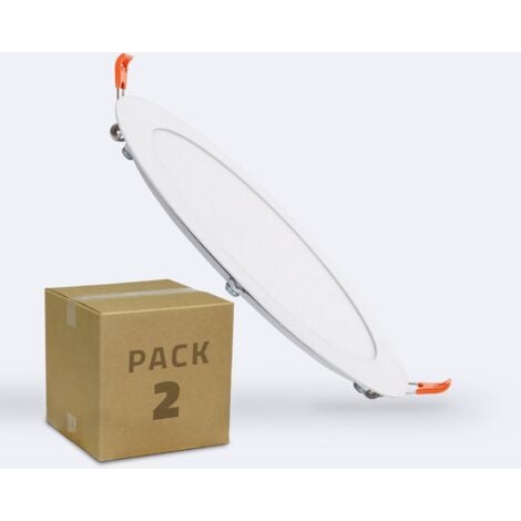 Spot Encastrable Dalle LED 18W Ronde Extra-Plate Coupe Ø 205 mm Pack 2 Unités Downlight Panel ...