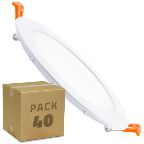 Boîte de 40 Dalles LED 12W Ronde Extra-Plate Blanc Chaud Coupe Ø 155mm