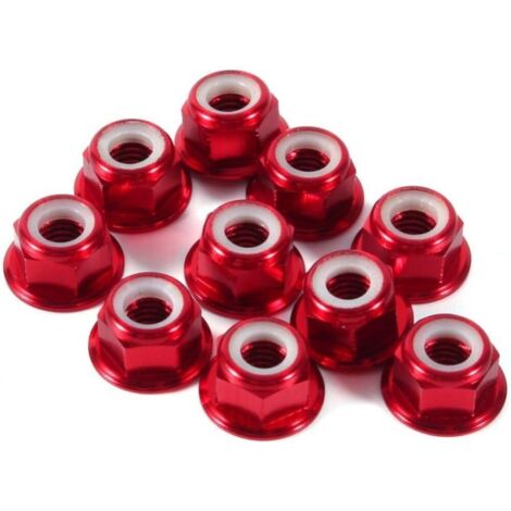 Lot de 10 écrous hexagonaux autobloquants en aluminium, insert en nylon M2, rouge foncé