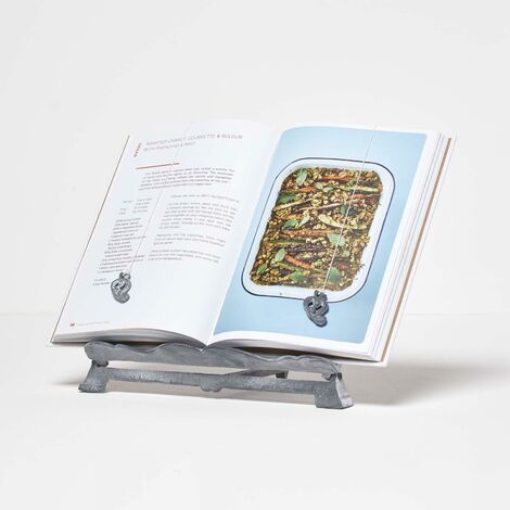 HOMESCAPES Grauer Gusseisen-Kochbuchständer Rezept-Halter